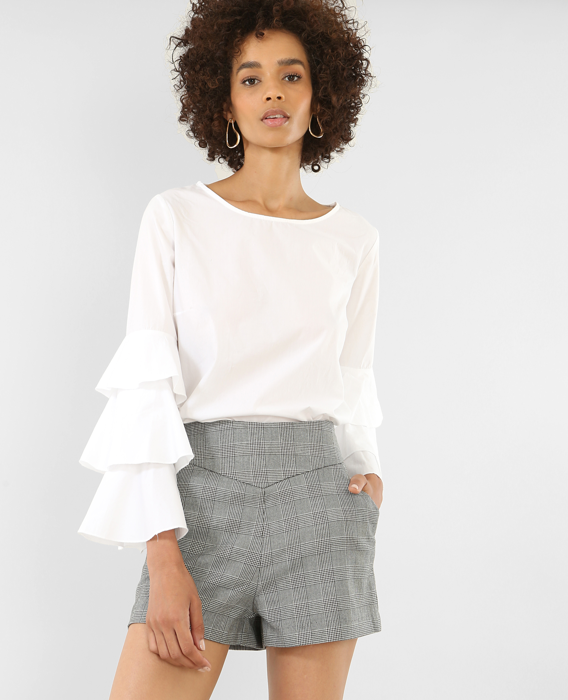 Blouse met ruches wit - 561528900A09 | Pimkie