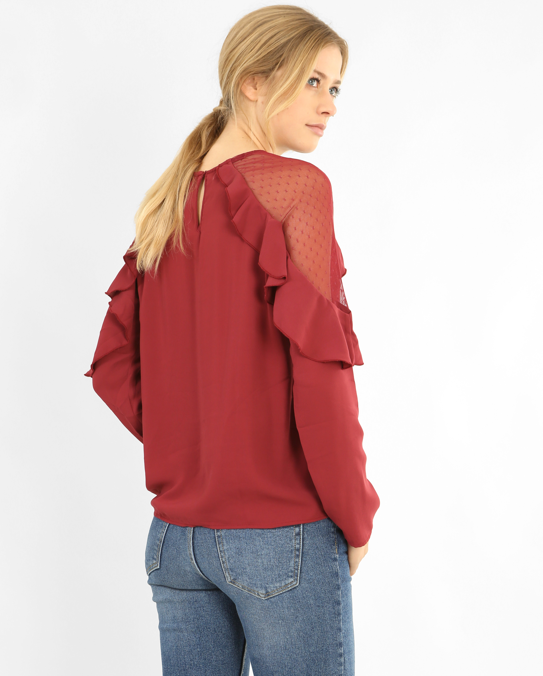 Blouse met ruches granaatrood - 561510325A03 | Pimkie
