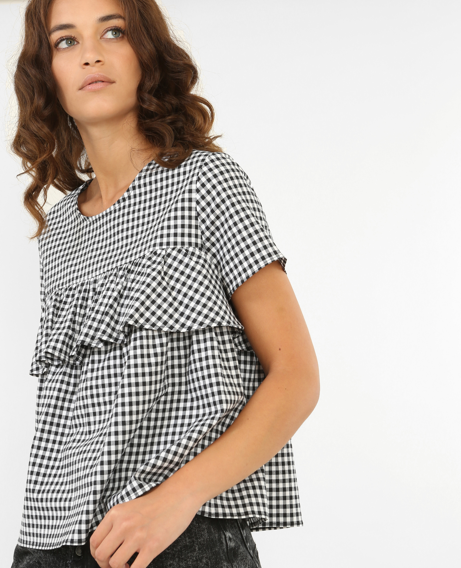 Blouse met ruches zwart - 561492899B09 | Pimkie