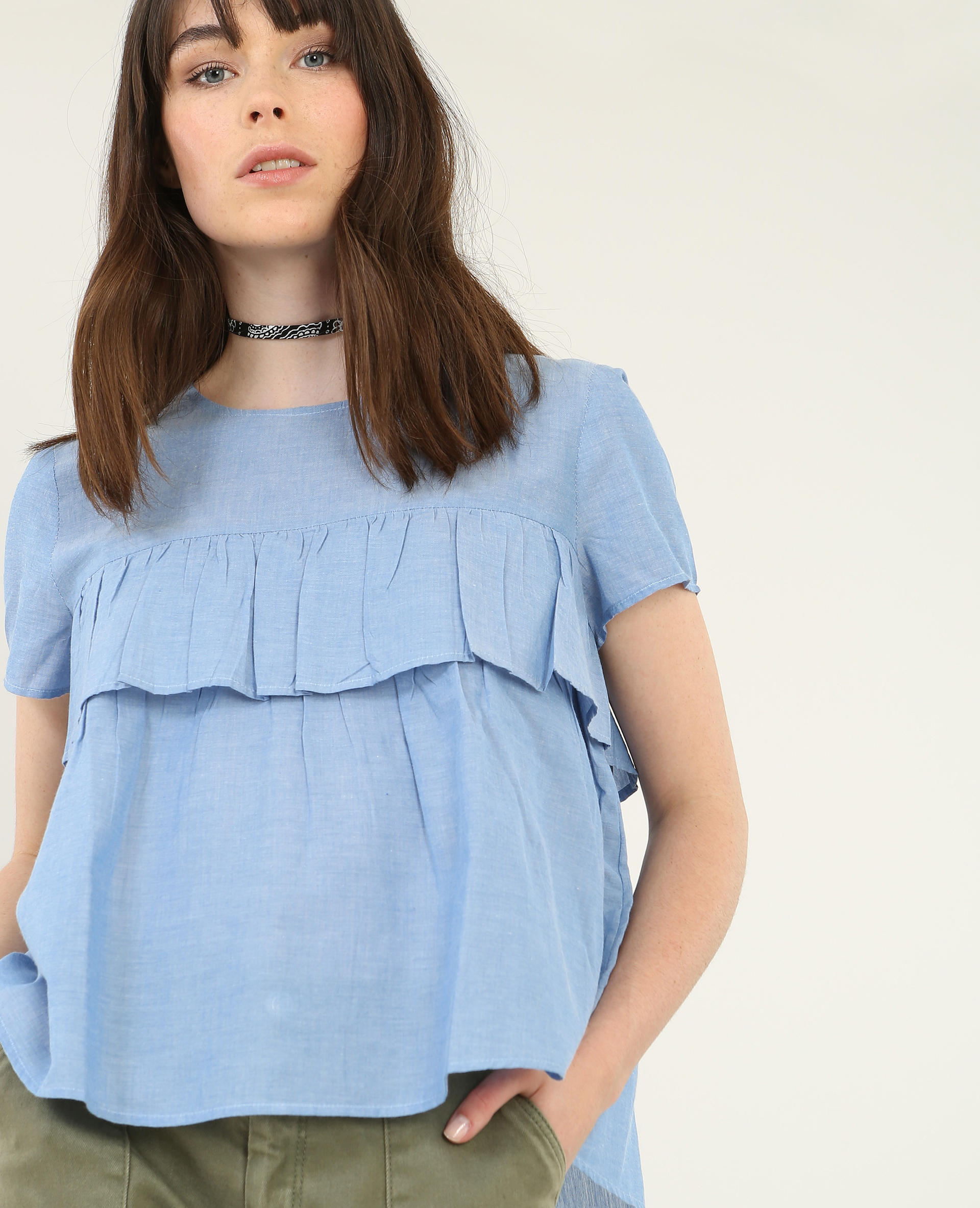 Blouse met ruches blauw - 561492681A06 | Pimkie